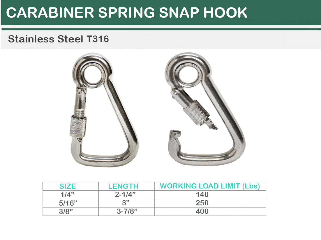T316 Stainless Steel Angle Spring Snap Hook With Eyelet & Screw | Pack