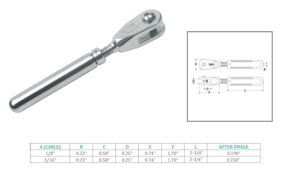 Marine Boat T316 Stainless Steel Cable Streamline Adjustable Jaw Cable