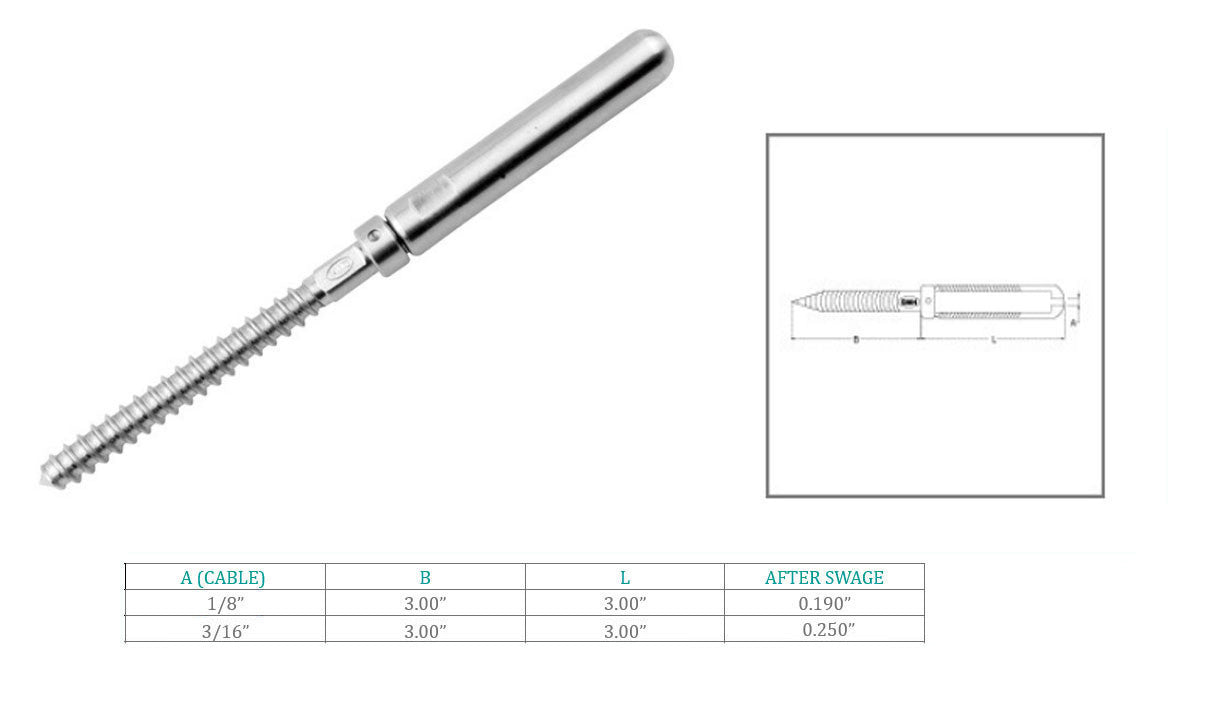 Marine Boat T316 Stainless Steel Cable Lag Swage Stud Cable Railing Ra