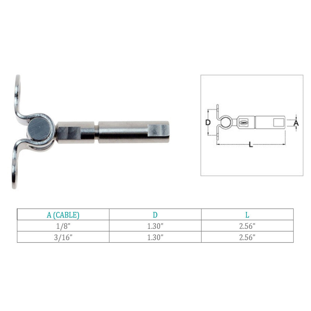 Marine Boat Stainless Steel Swageless Deck Toggle For 1/8",3/16" Cable