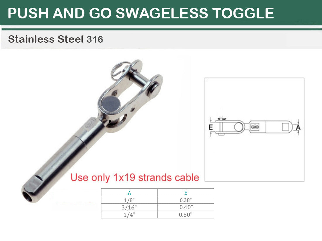 Marine Boat T316 Stainless Steel Push And Go Swageless Toggle For Cabl