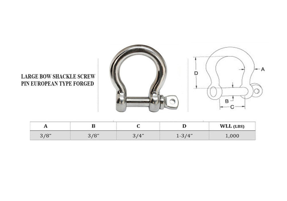 3/8" Chain Rigging Bow Shackle Anchor for Boat Stainless Steel Paracor