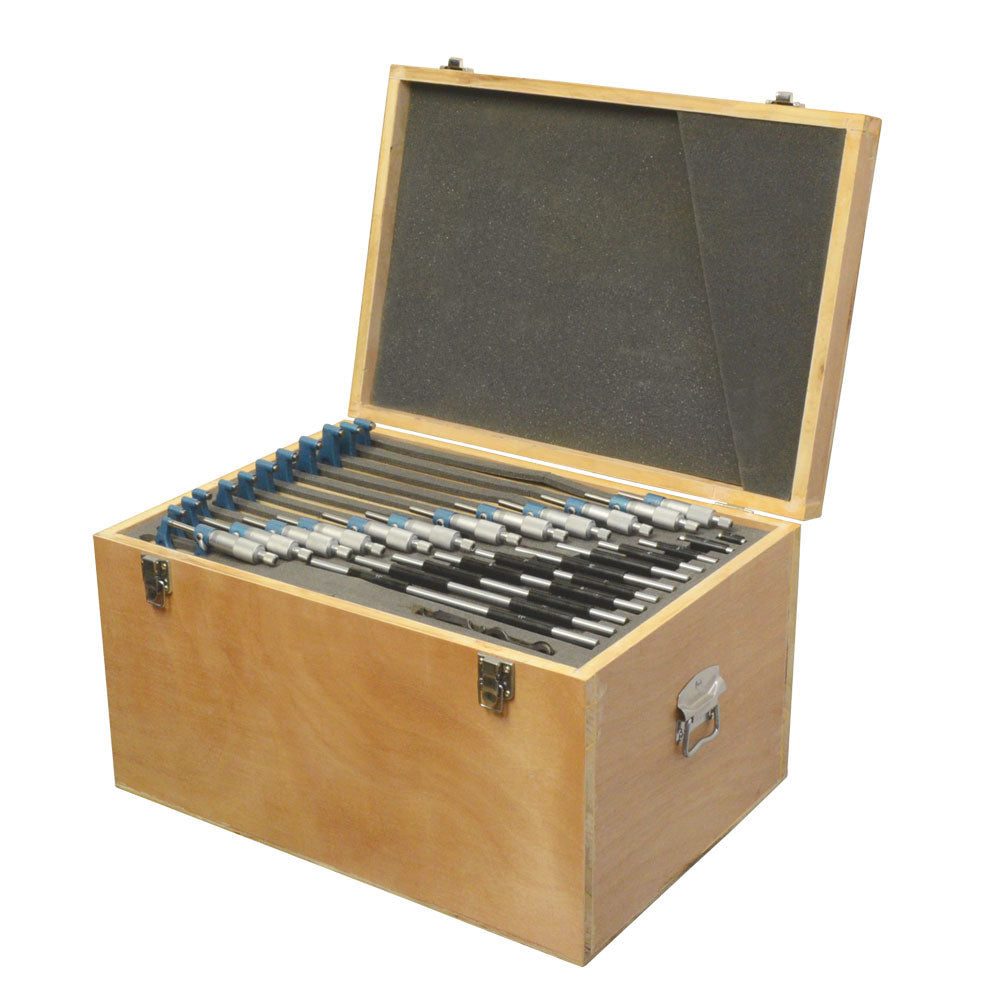 0-12" X 0.0001" Outside Micrometer Set Metal Frame Carbide Tip Wooden