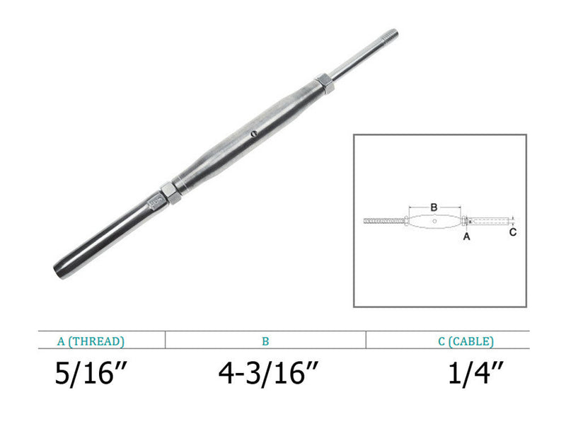 10 Pc 5/16" Stainless Steel T316 Threaded Rod Swage Stud 1-4'' Cable R