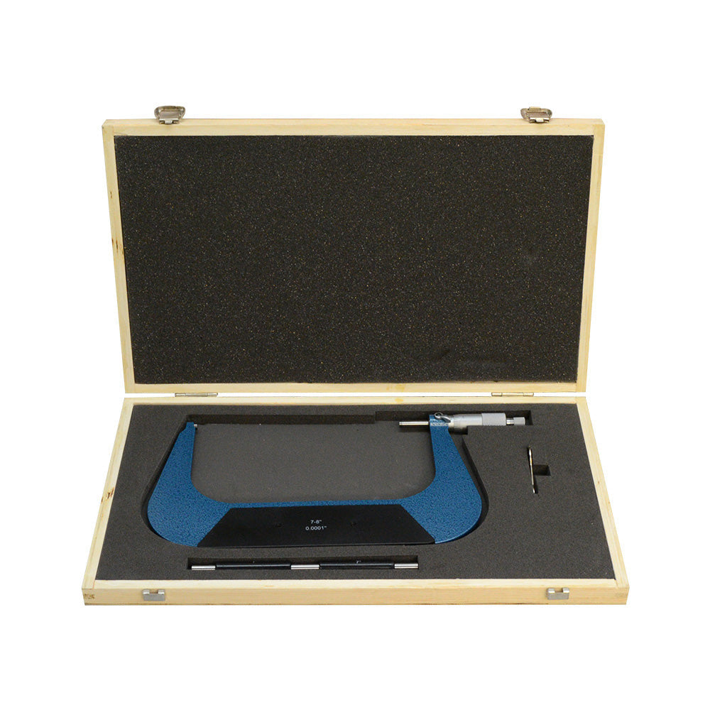 7-8'' Outside Micrometer Solid Metal Frame 0.0001'' Graduation Wooden