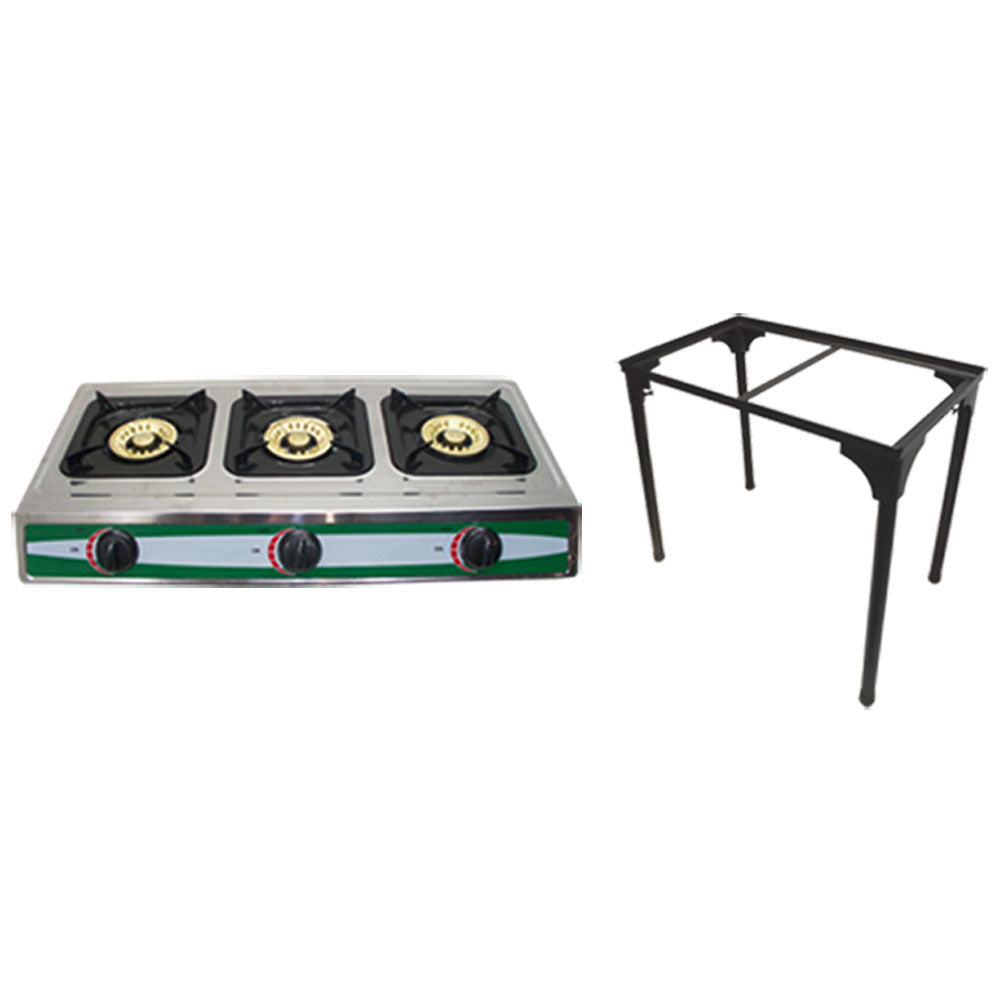 Portable 3 Triple Burners Stove Range Propane Gas Stove w- Stand Combo