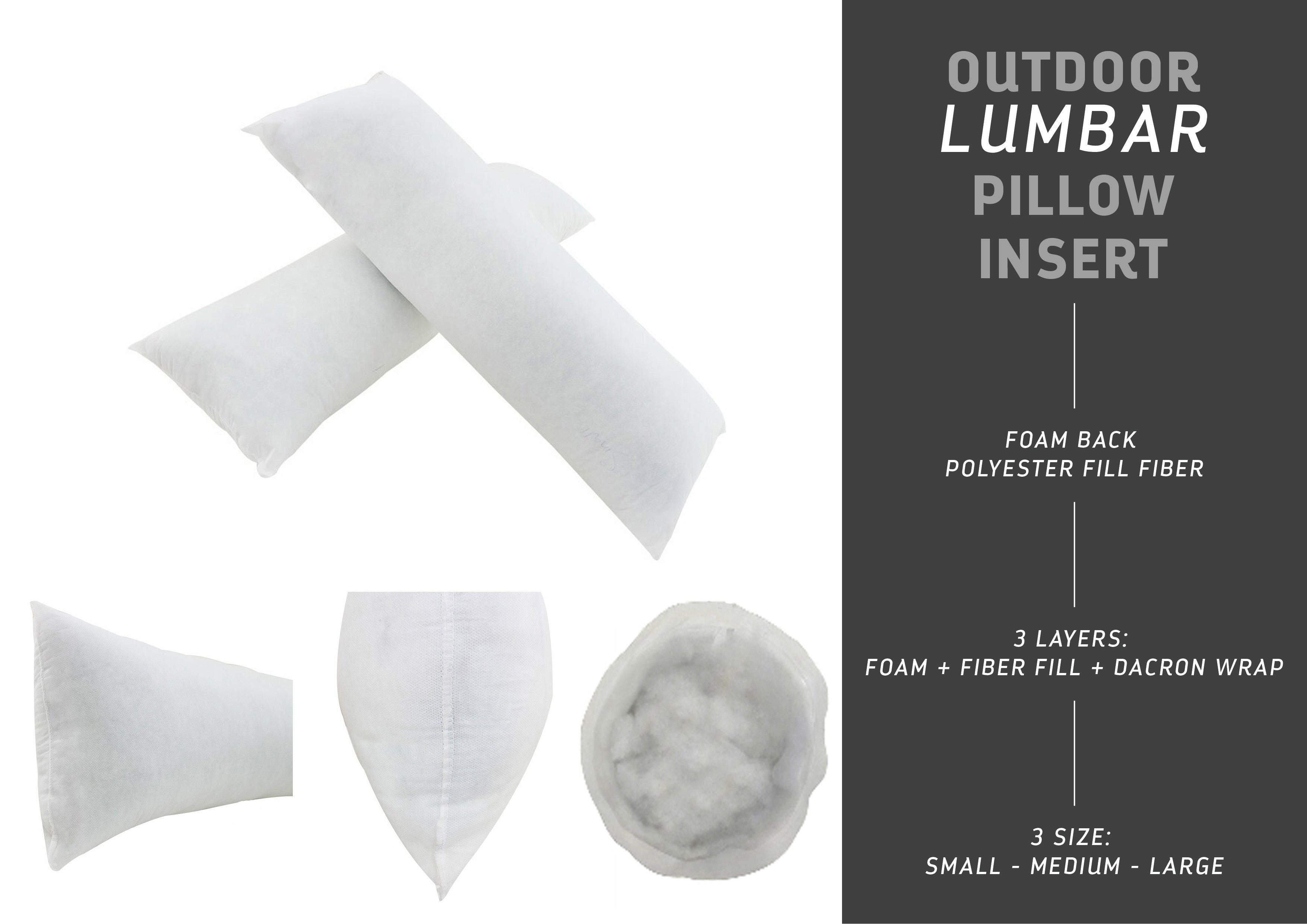 Lumbar Pillow Long Insert Polyester FiberFill |INSERT ONLY|