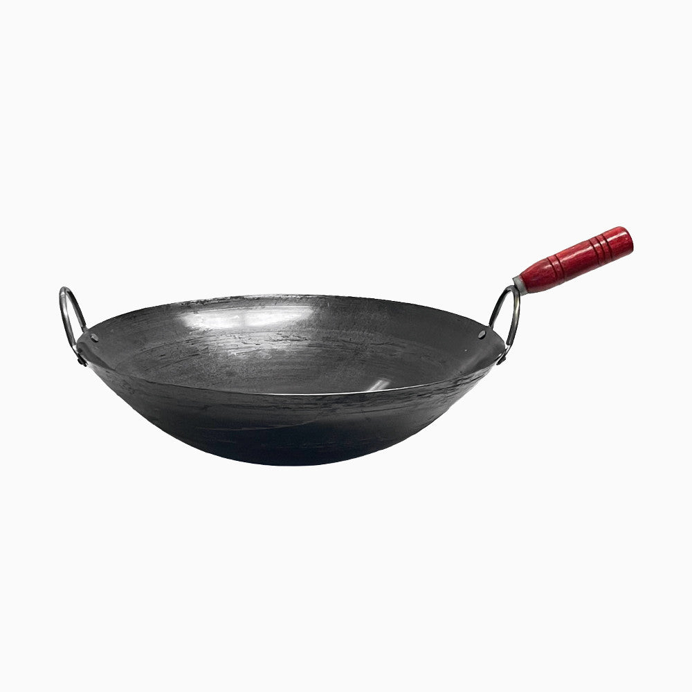 16'' Carbon Steel Wok W/ Handle Pan Gourmet Chinese Traditional Wok Co