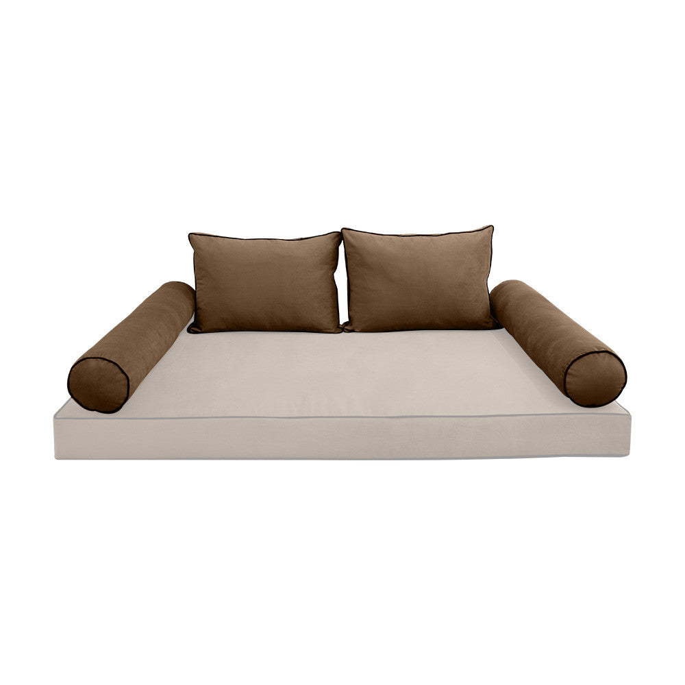 STYLE V1 Full Velvet Contrast Pipe Indoor Daybed Bolster Pillow |COVER