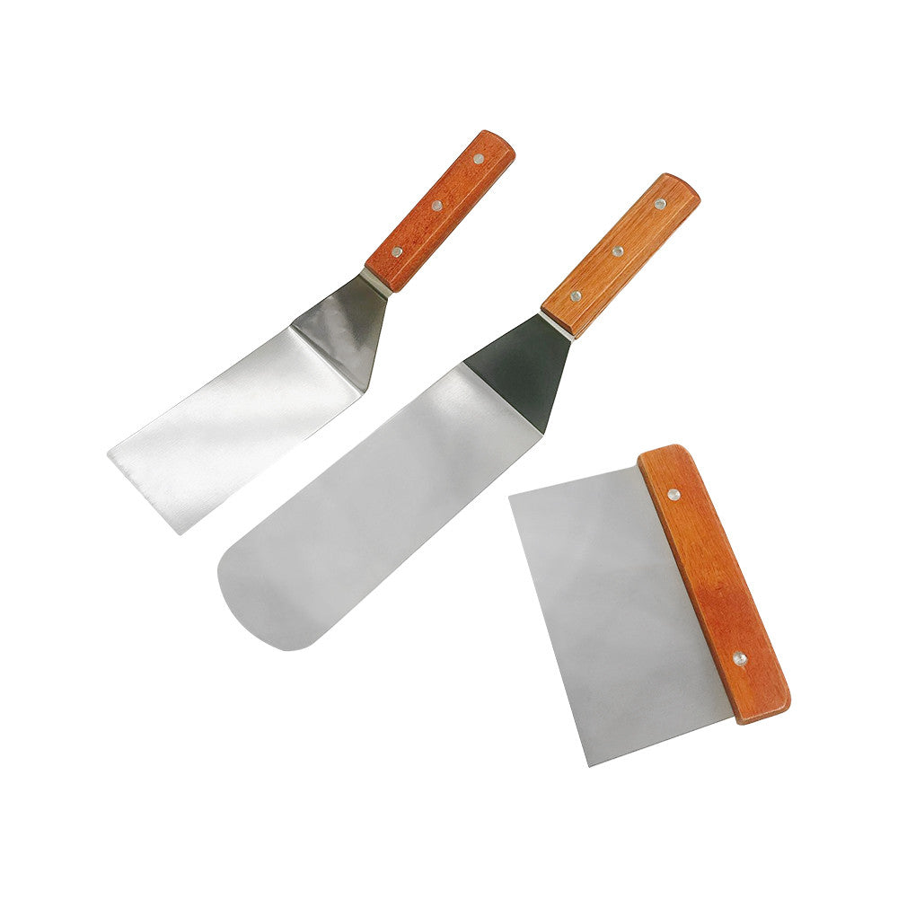3 Pc Stainless Steel Spatula Set Scraper Spatula Turner Wooden Handle