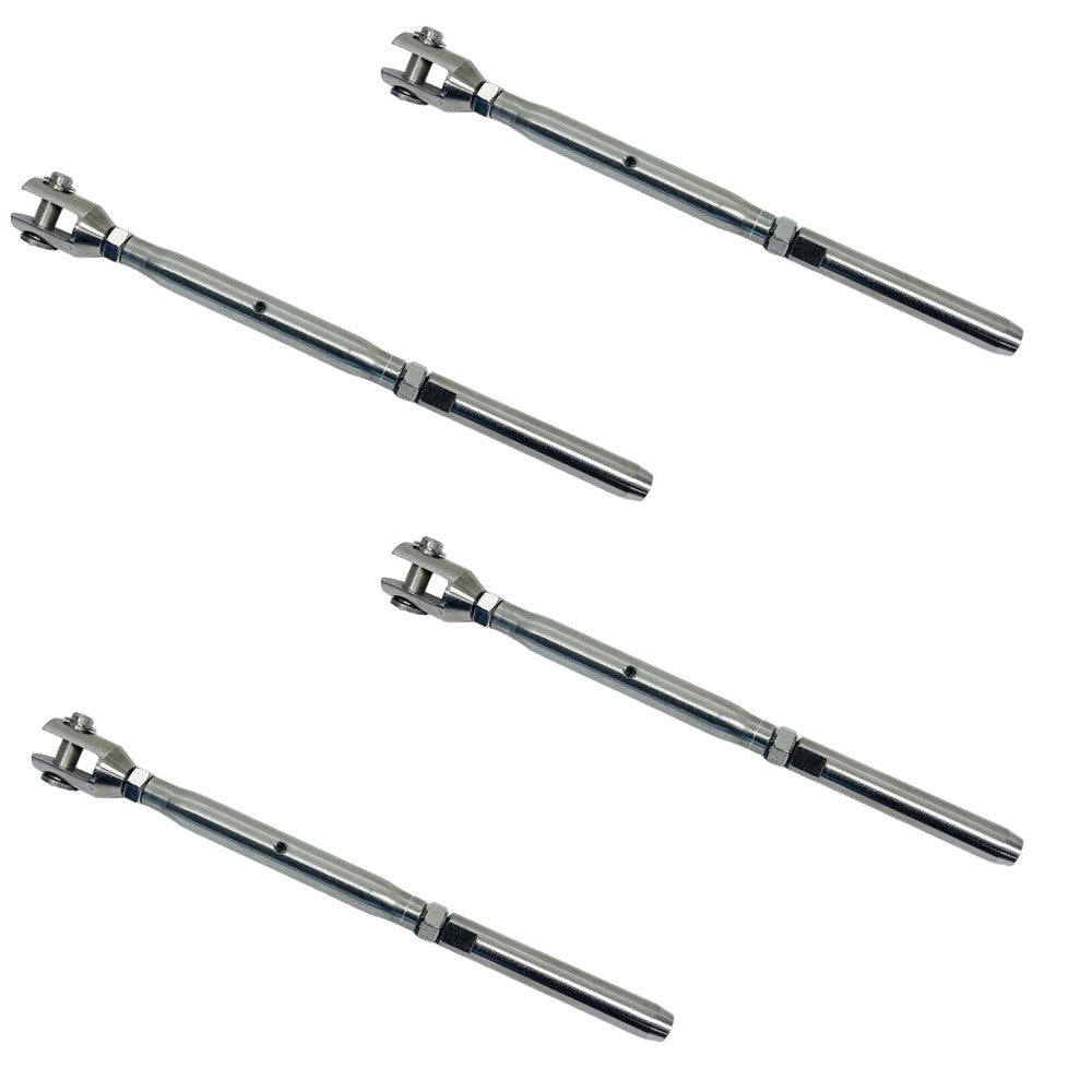 4 Pc Stainless Steel 1/4" Thread Fork & Hand Swage Stud Turnbuckle 3/1